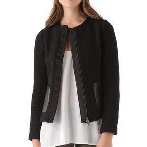 Vince | Jackets & Coats | Vince Weave Black Wool Zipper Leather Trim ...